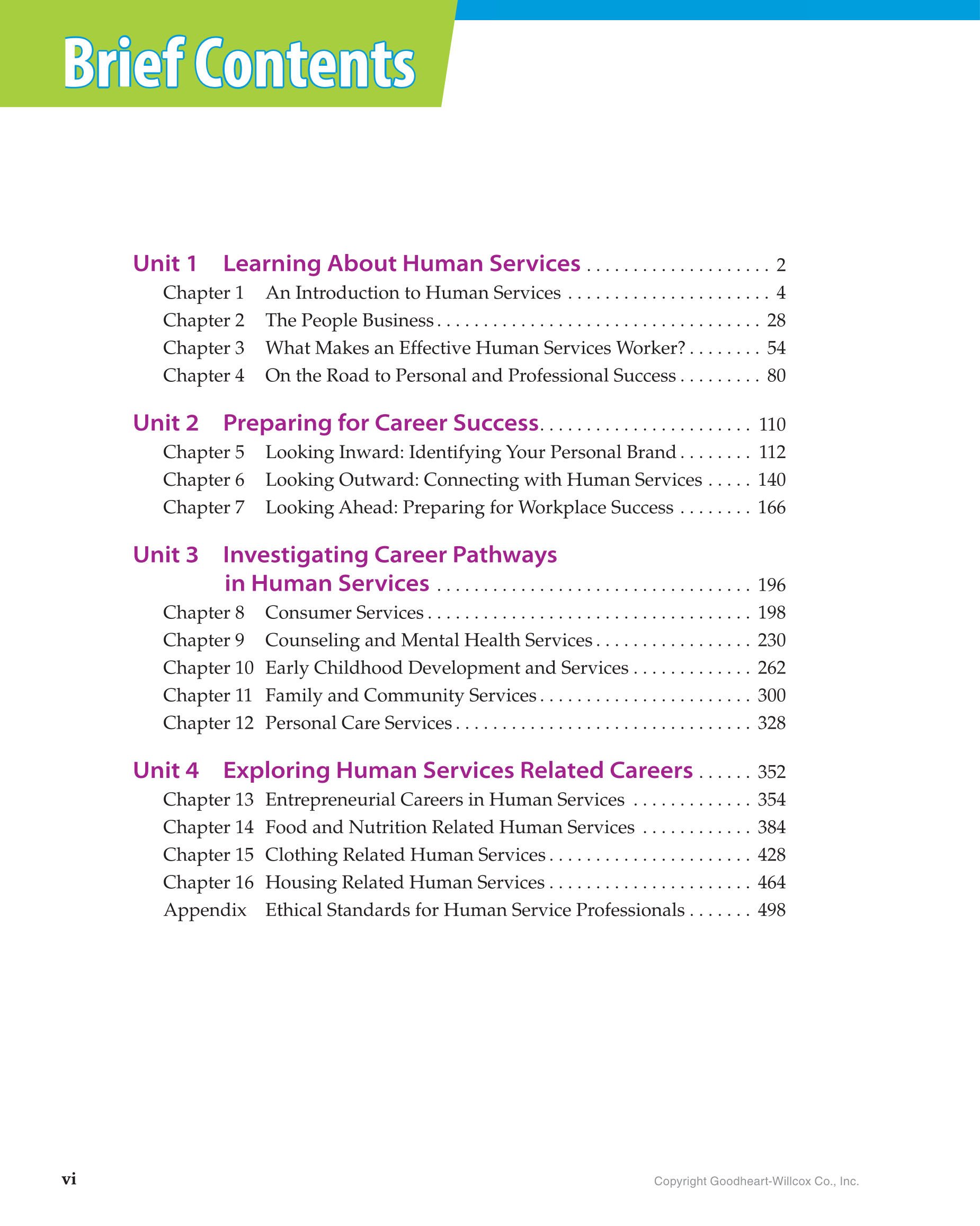 Principles of Human Services, 1st Edition page vi