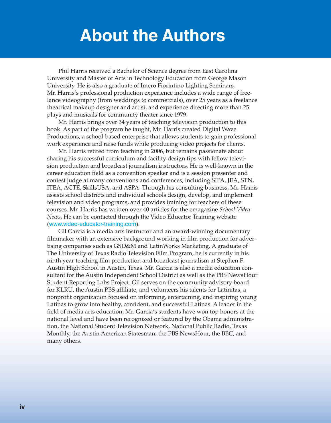 Television Production & Broadcast Journalism, 3rd Edition page iv