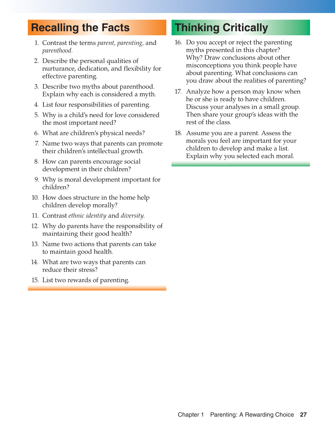 Parents and Their Children, 8th Edition page 27