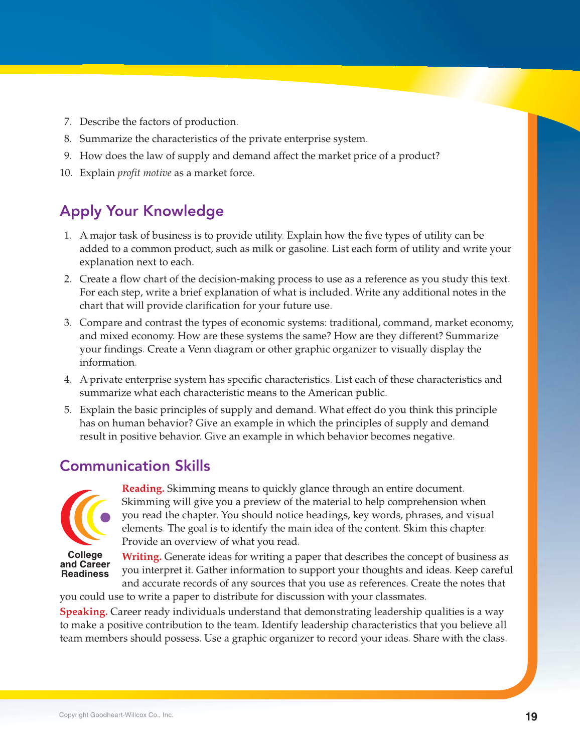 Principles of Business, Marketing, and Finance, 1st Edition page 19