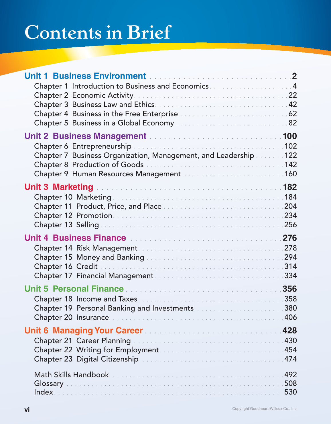 Principles of Business, Marketing, and Finance, 1st Edition page vi