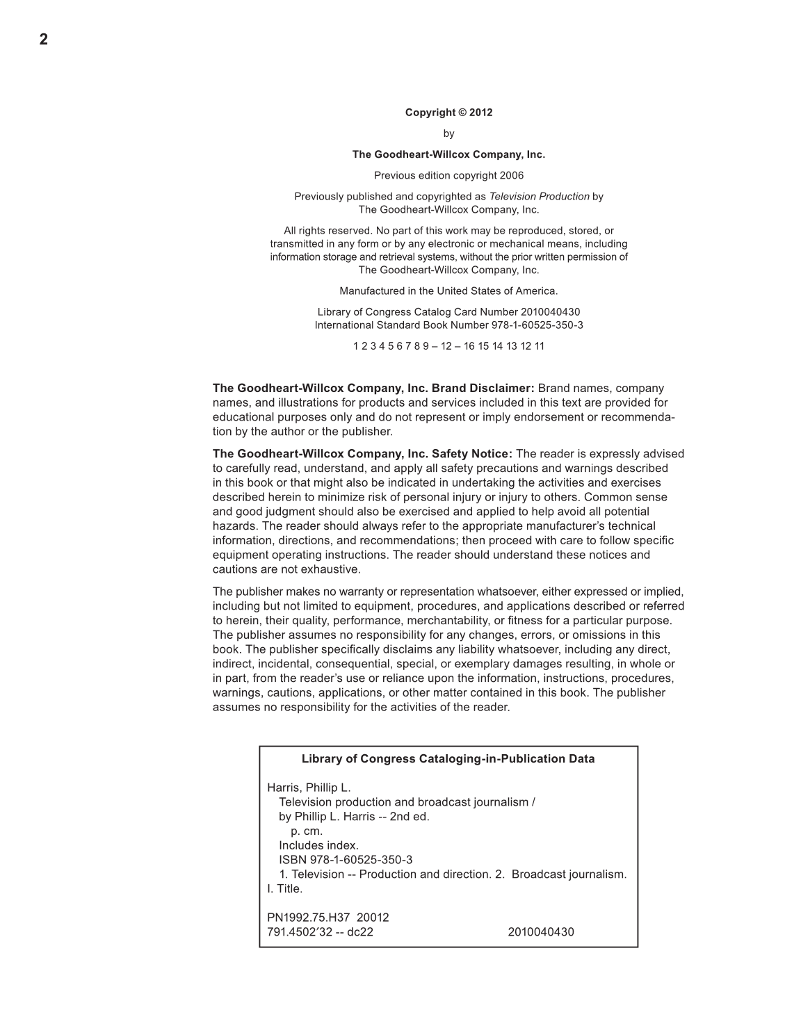 Television Production & Broadcast Journalism, 2nd Edition page 2