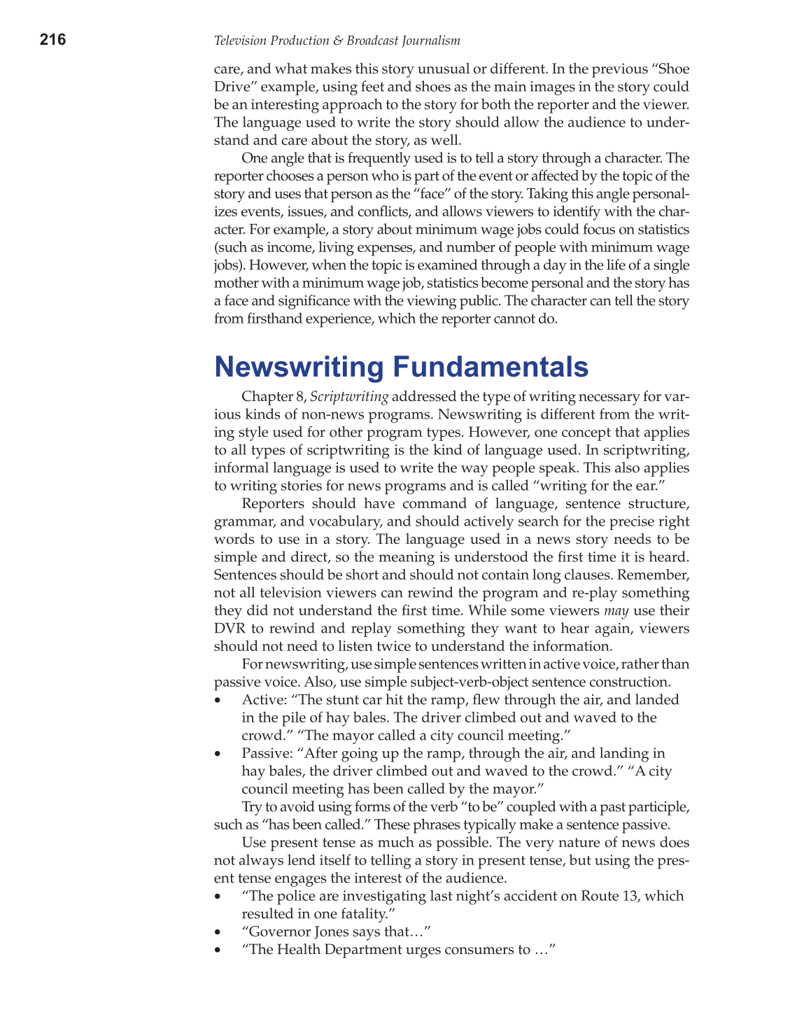 Television Production & Broadcast Journalism, 2nd Edition page 216