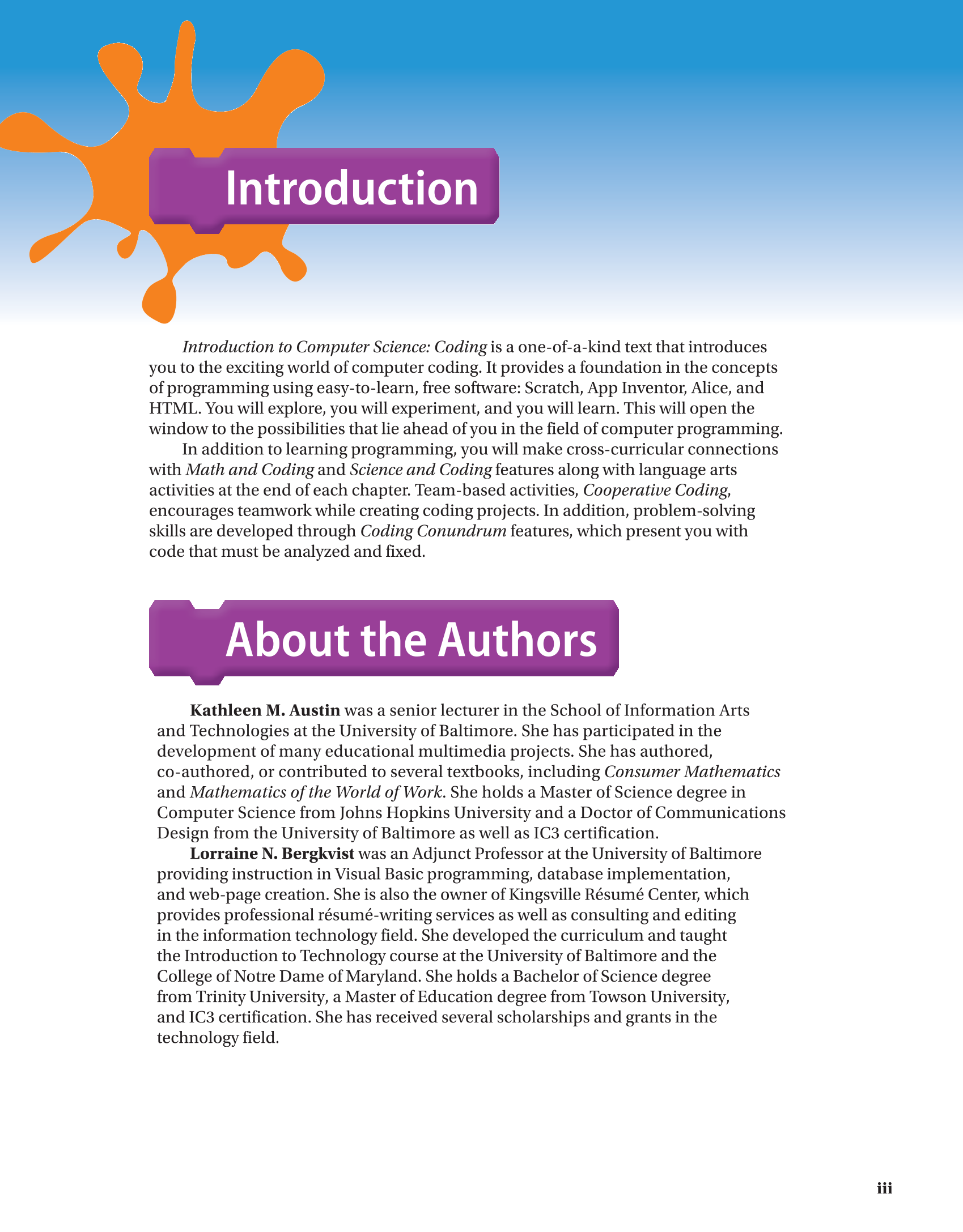Introduction to Computer Science: Coding, 1st Edition page iii