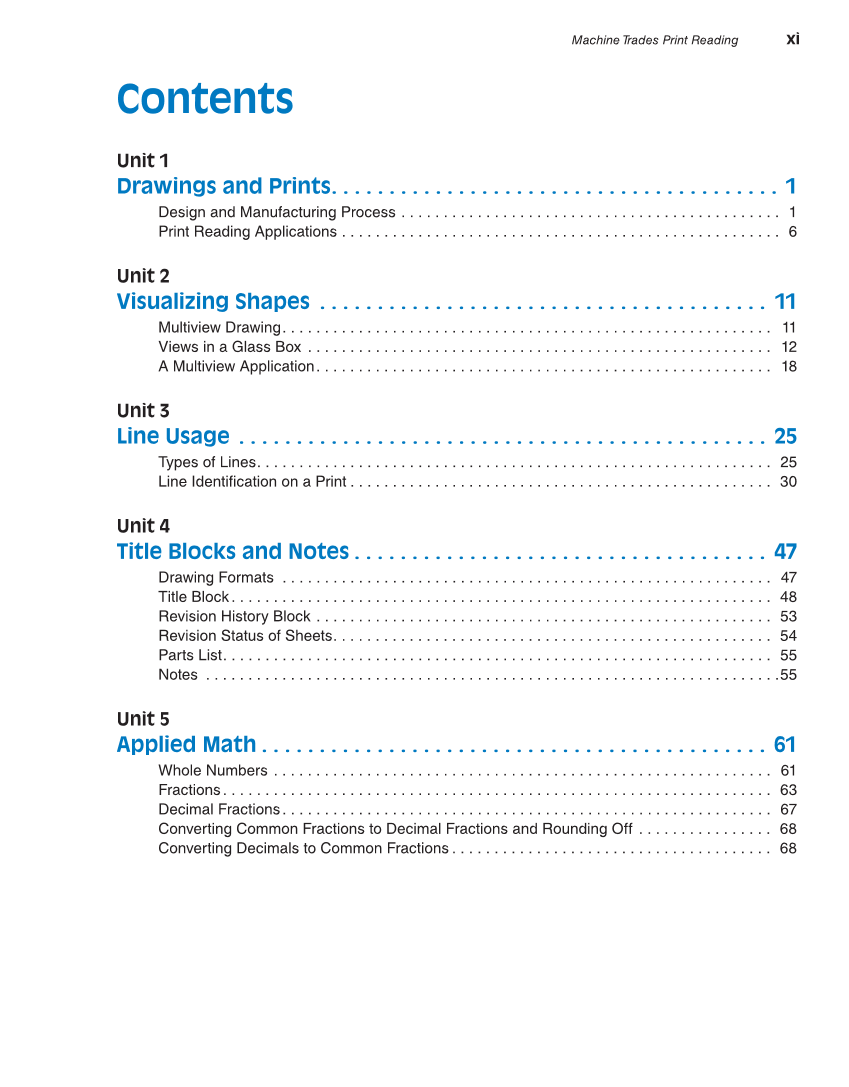Machine Trades Print Reading, 6th Edition page xi