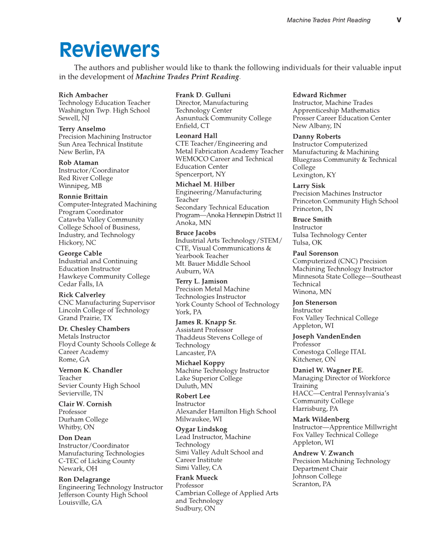 Machine Trades Print Reading 6th Edition Page V
