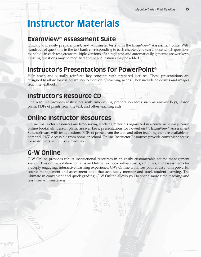 Machine Trades Print Reading, 6th Edition page ix