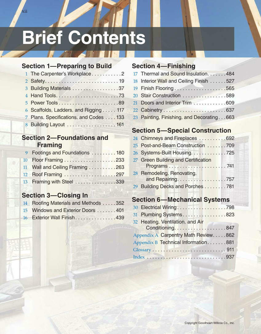 Modern Carpentry, 12th Edition page xii