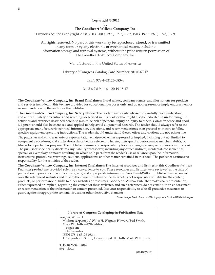 Modern Carpentry, 12th Edition page ii