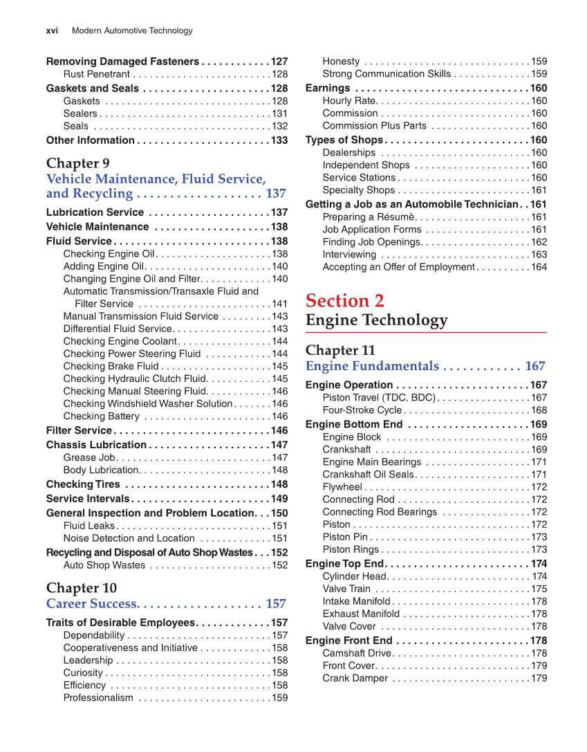 Modern Automotive Technology, 9th Edition page xvi
