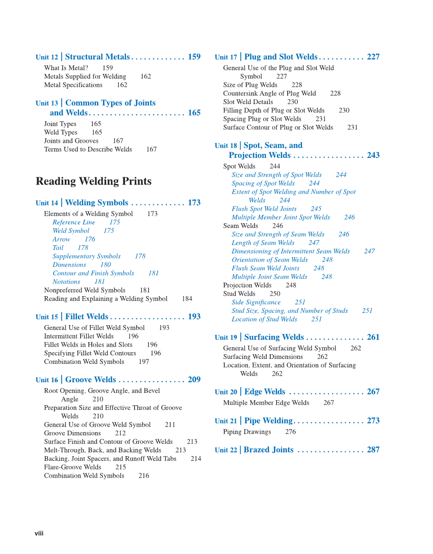 Welding Print Reading, 7th Edition page viii