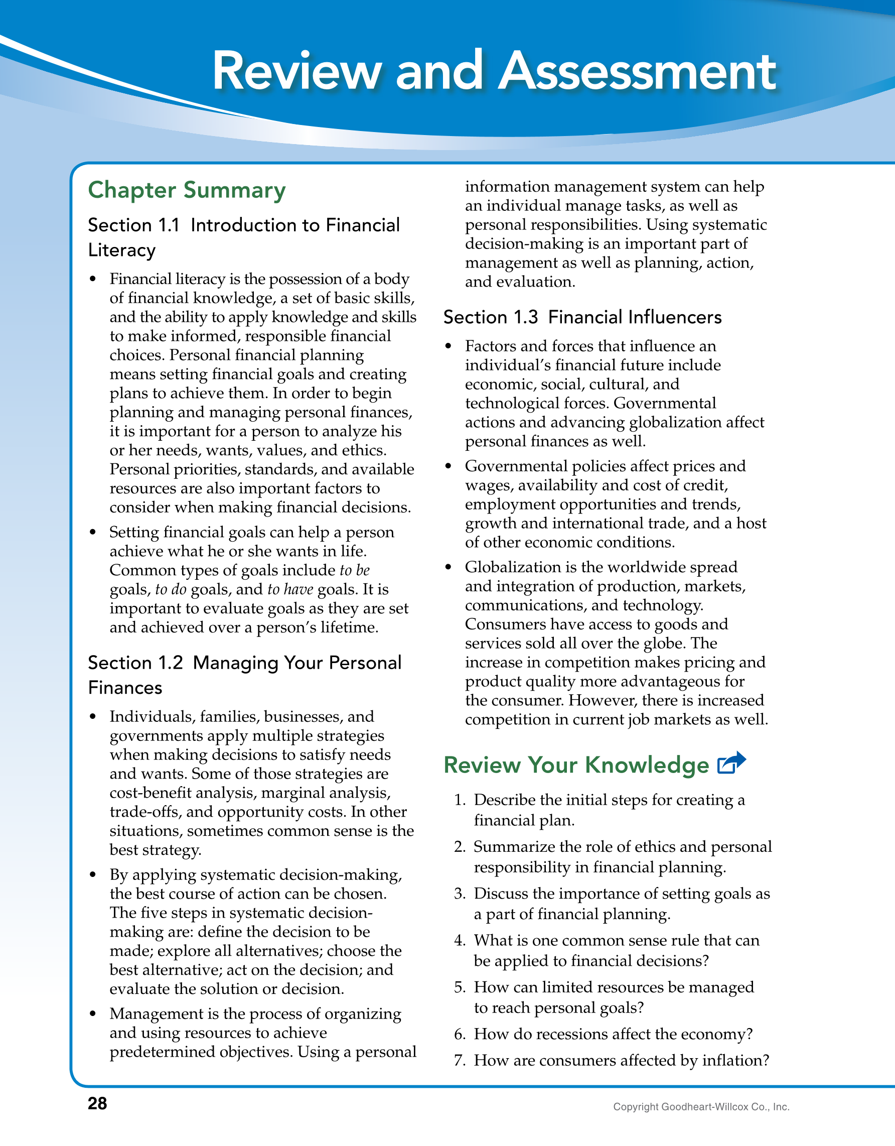 Foundations of Financial Literacy, 10th Edition page 28