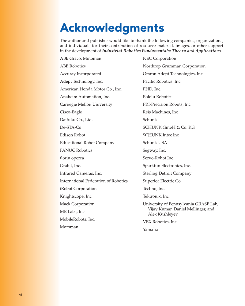 Industrial Robotics Fundamentals Theory And Applications 3rd Edition Page Vi