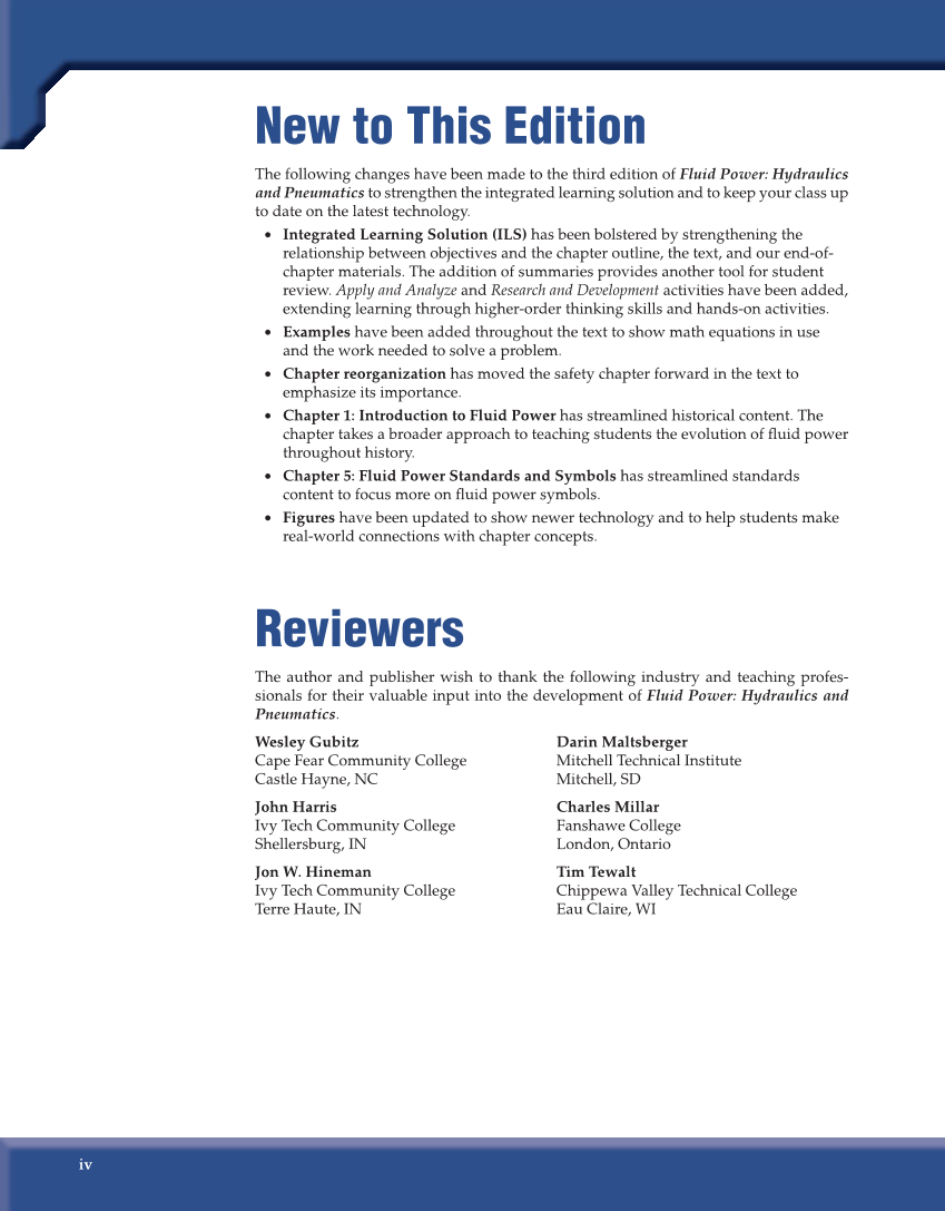 Fluid Power: Hydraulics and Pneumatics, 3rd Edition page iv
