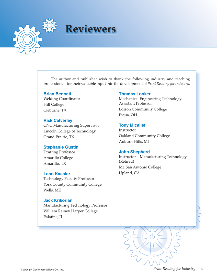 Print Reading for Industry, 10th Edition page v