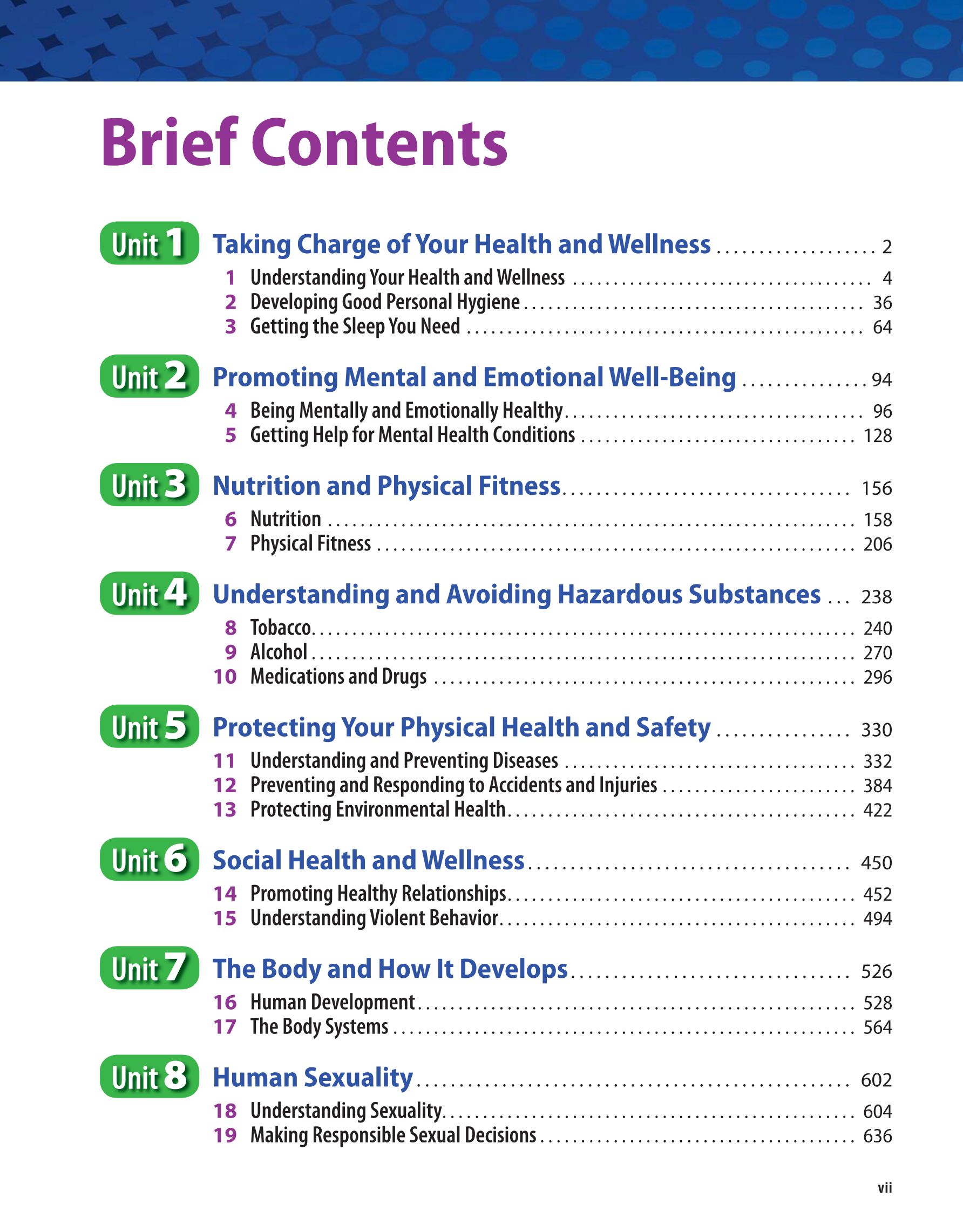 Comprehensive Health Skills for Middle School, 1st Edition page vii