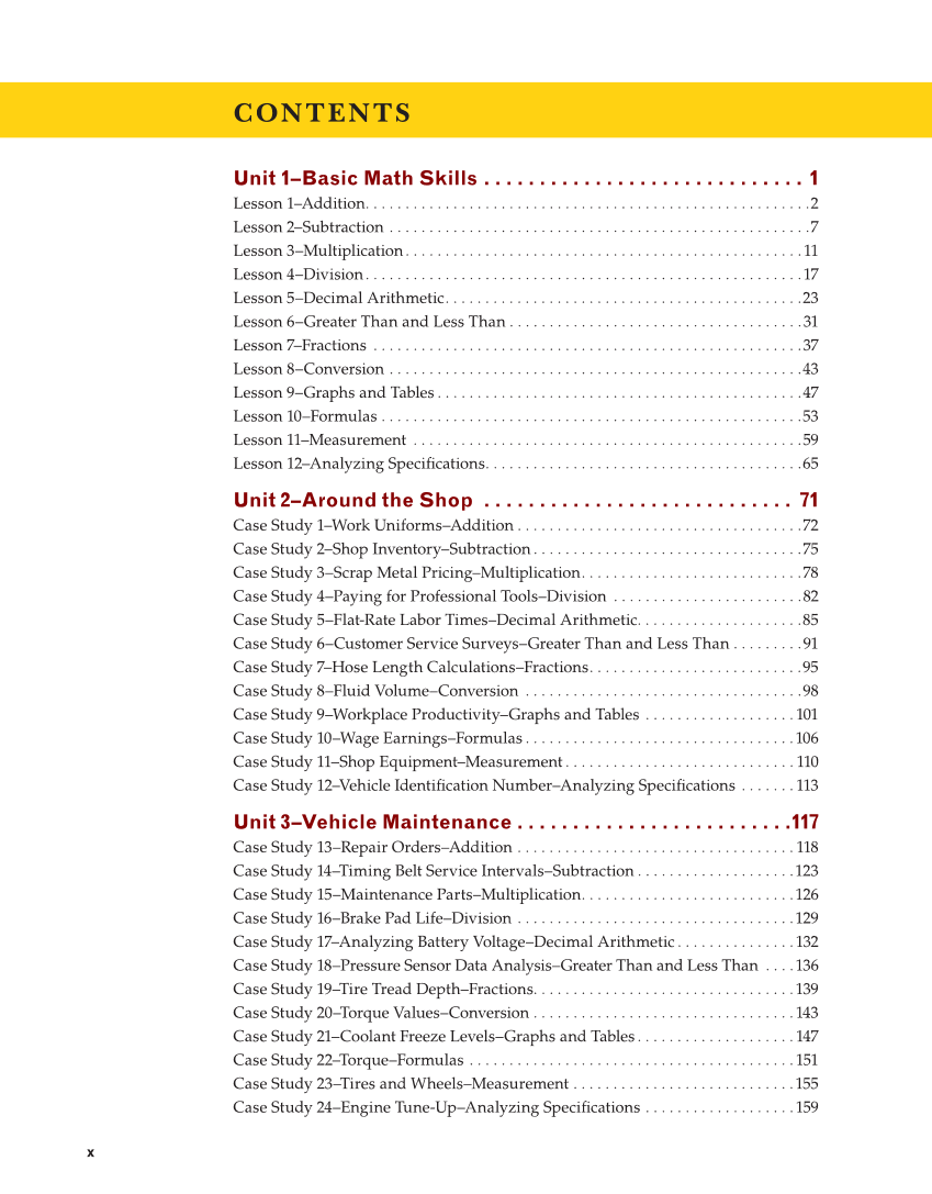Math for Automotive Technicians, 1st Edition page x
