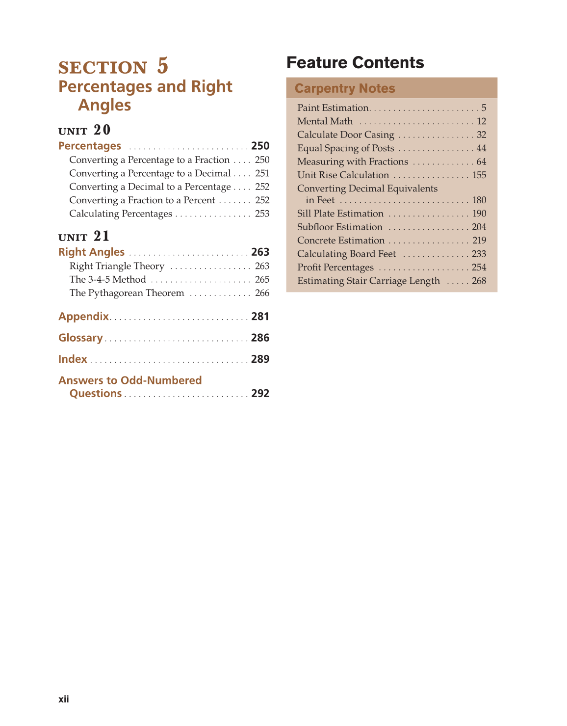 Math for Carpentry and Construction, 1st Edition page xii