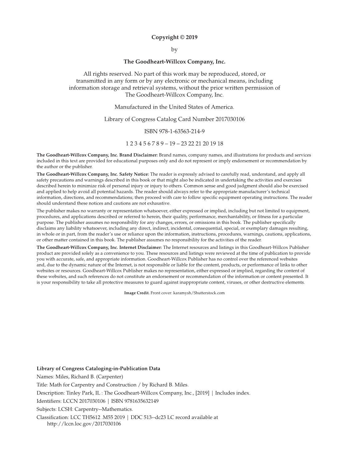 Math for Carpentry and Construction, 1st Edition page ii