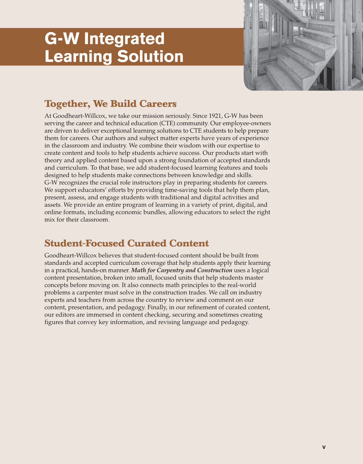 Math for Carpentry and Construction, 1st Edition page v