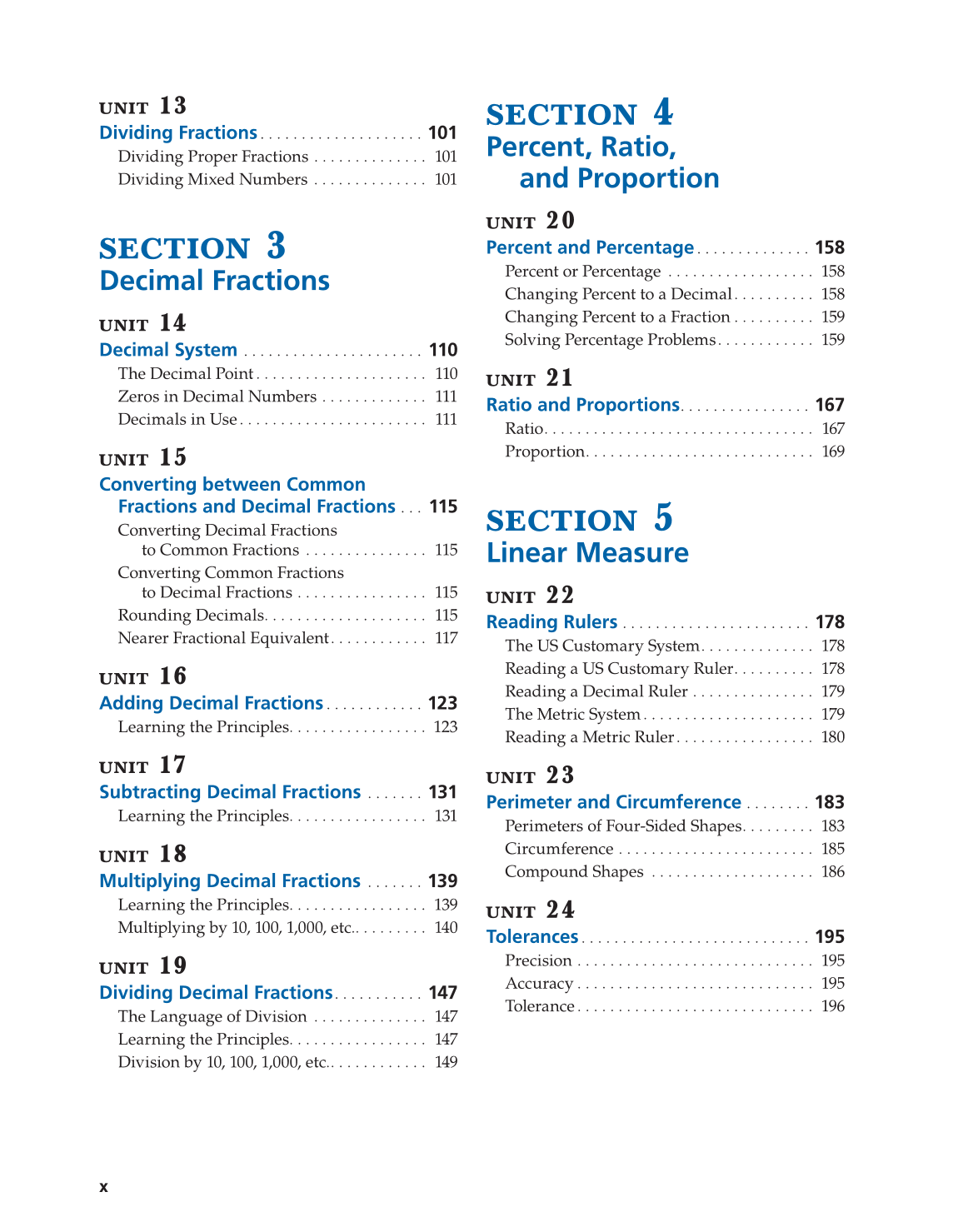 Math for Machinists, 1st Edition page x