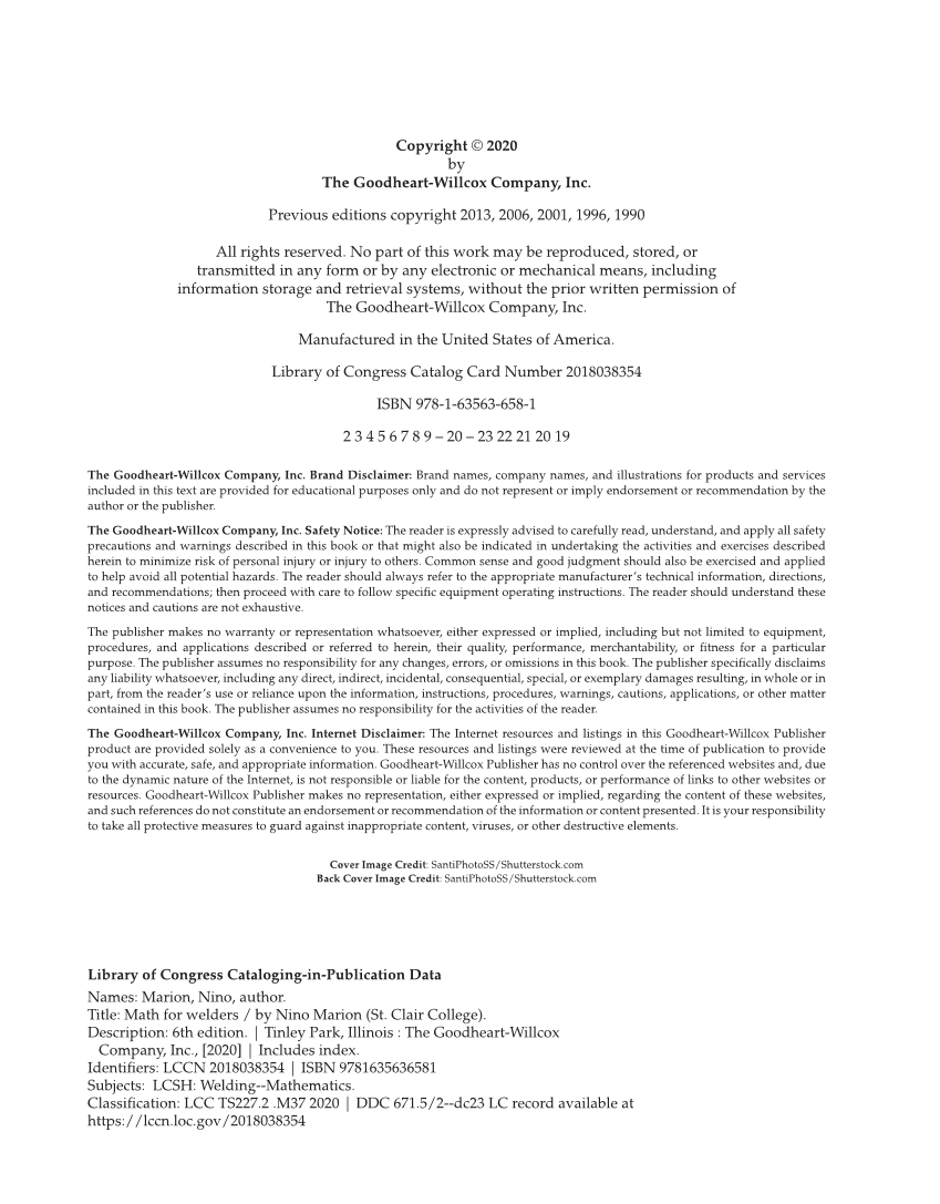 Math for Welders, 6th Edition page ii