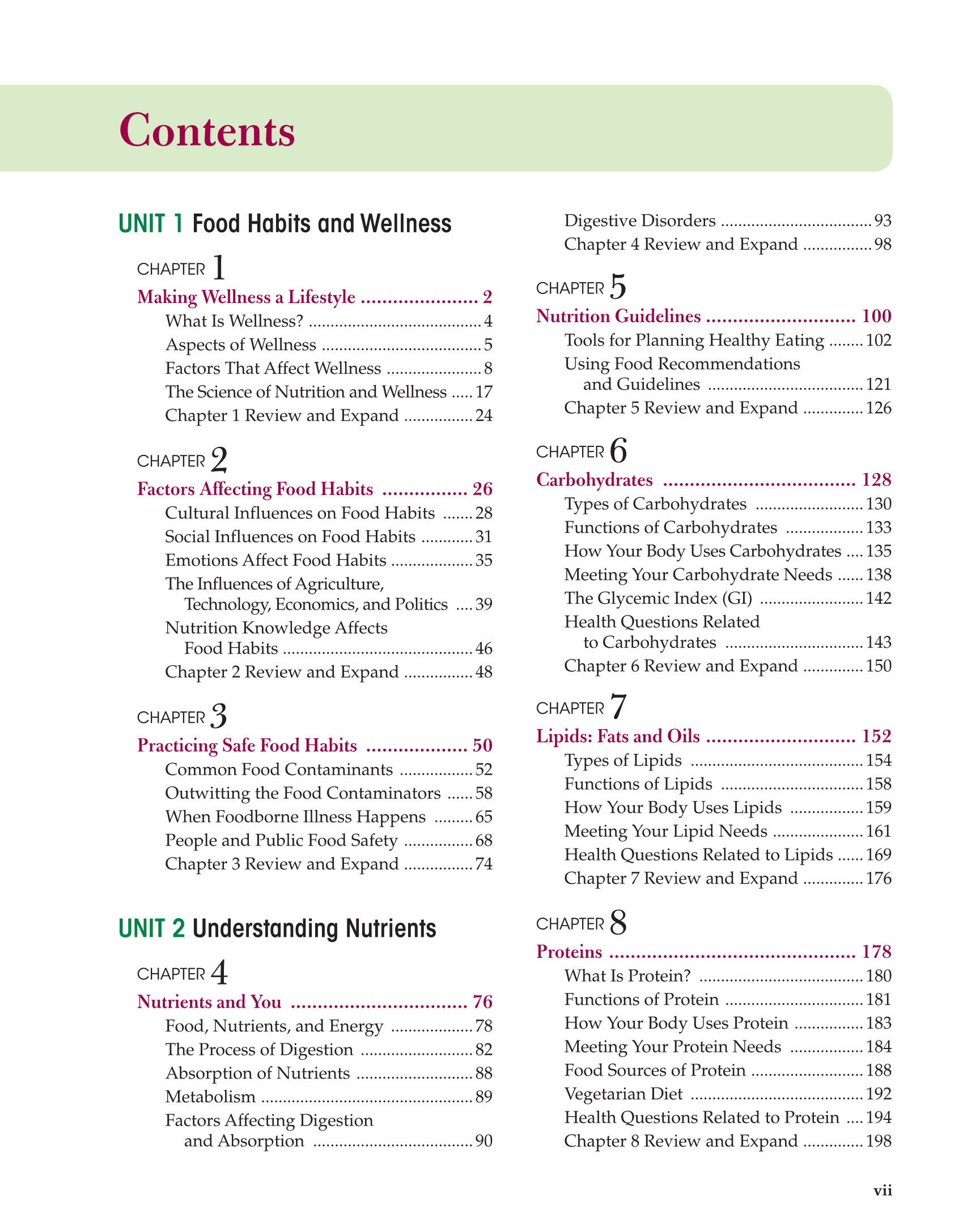 Nutrition & Wellness for Life, 5th Edition page vii