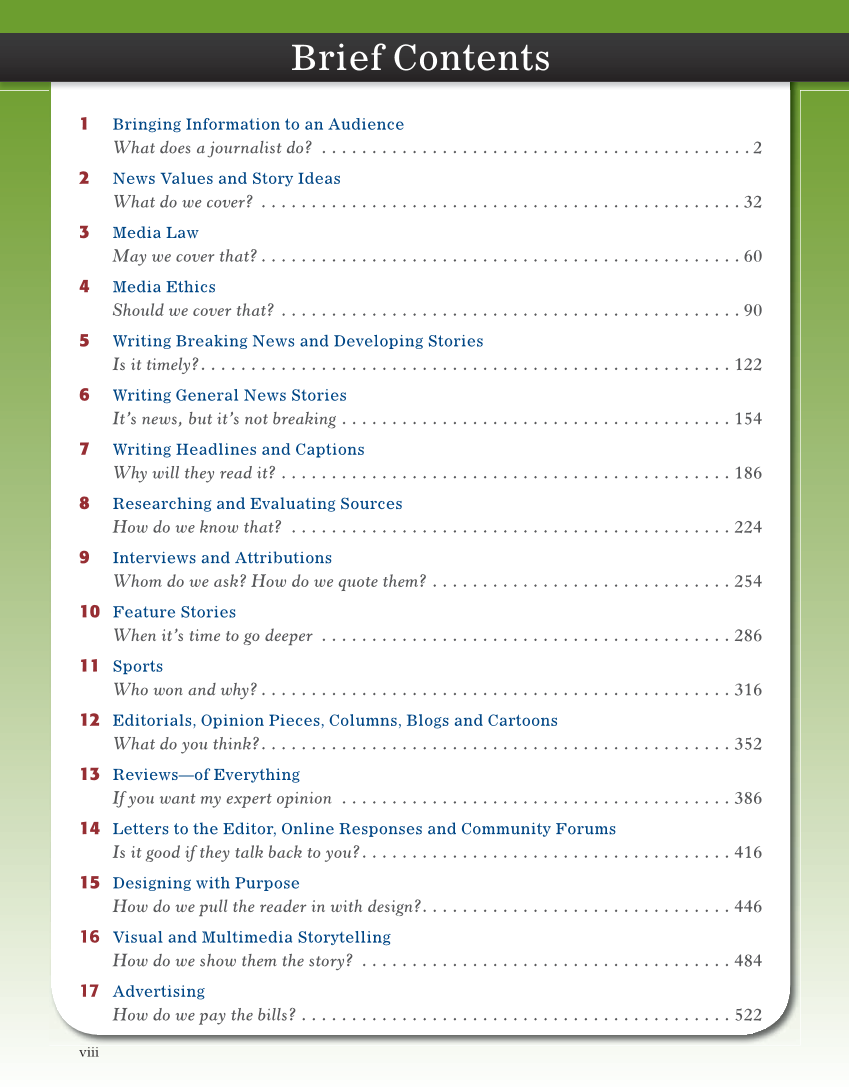 Journalism: Publishing Across Media, 2nd Edition page viii