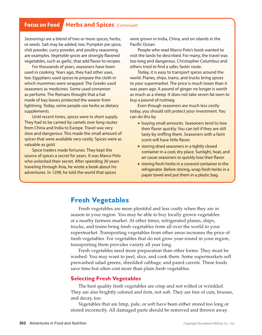 Adventures in Food and Nutrition 6e, Textbook page 362
