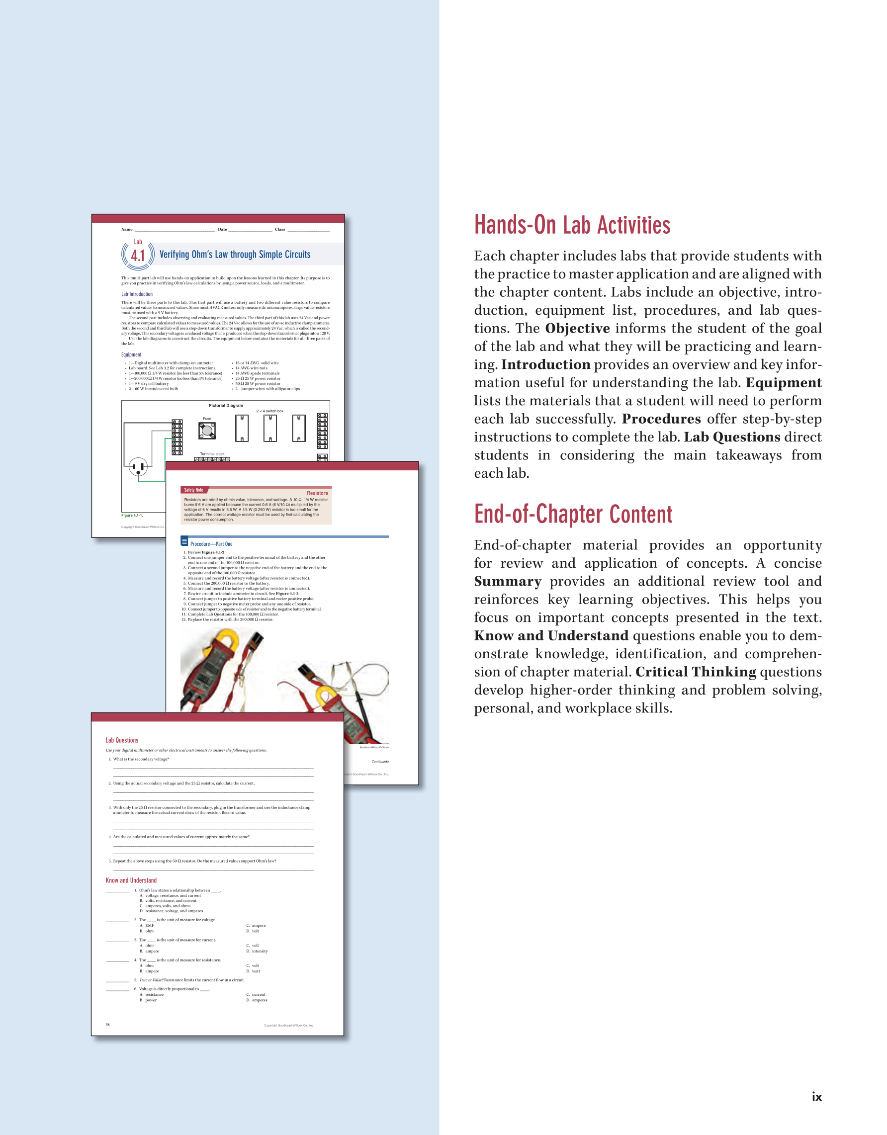 Essential Electrical Skills for HVACR: Theory and Labs, Textbook page ix