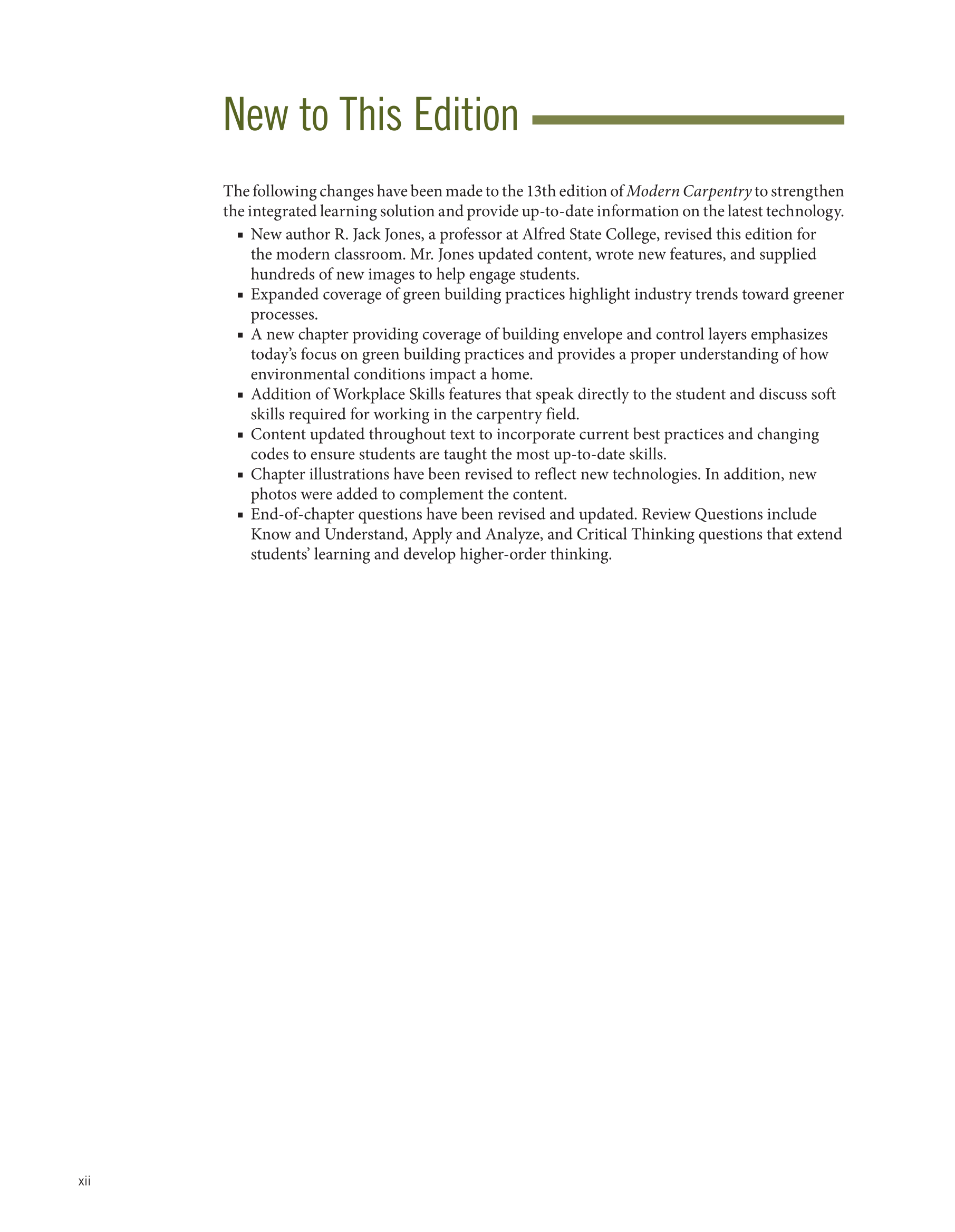 Modern Carpentry 13e, Textbook page xii