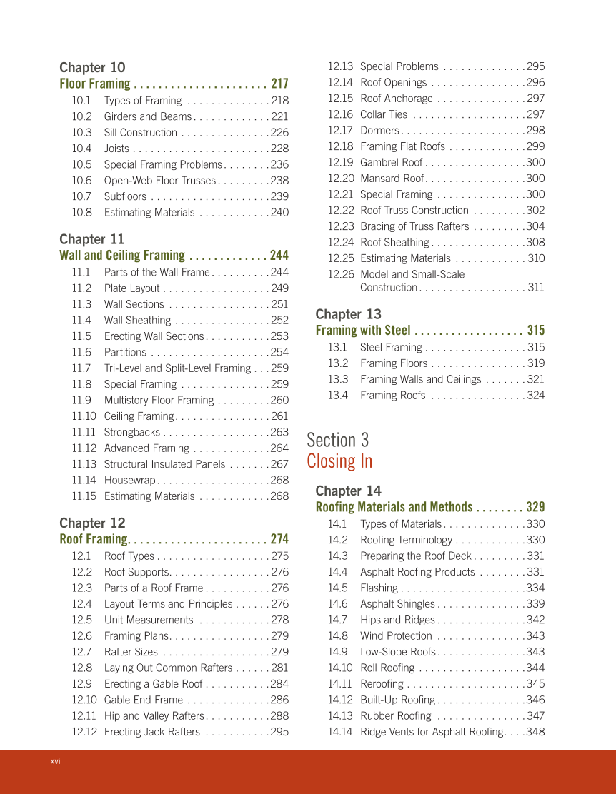 Modern Carpentry 13e, Textbook page xvi