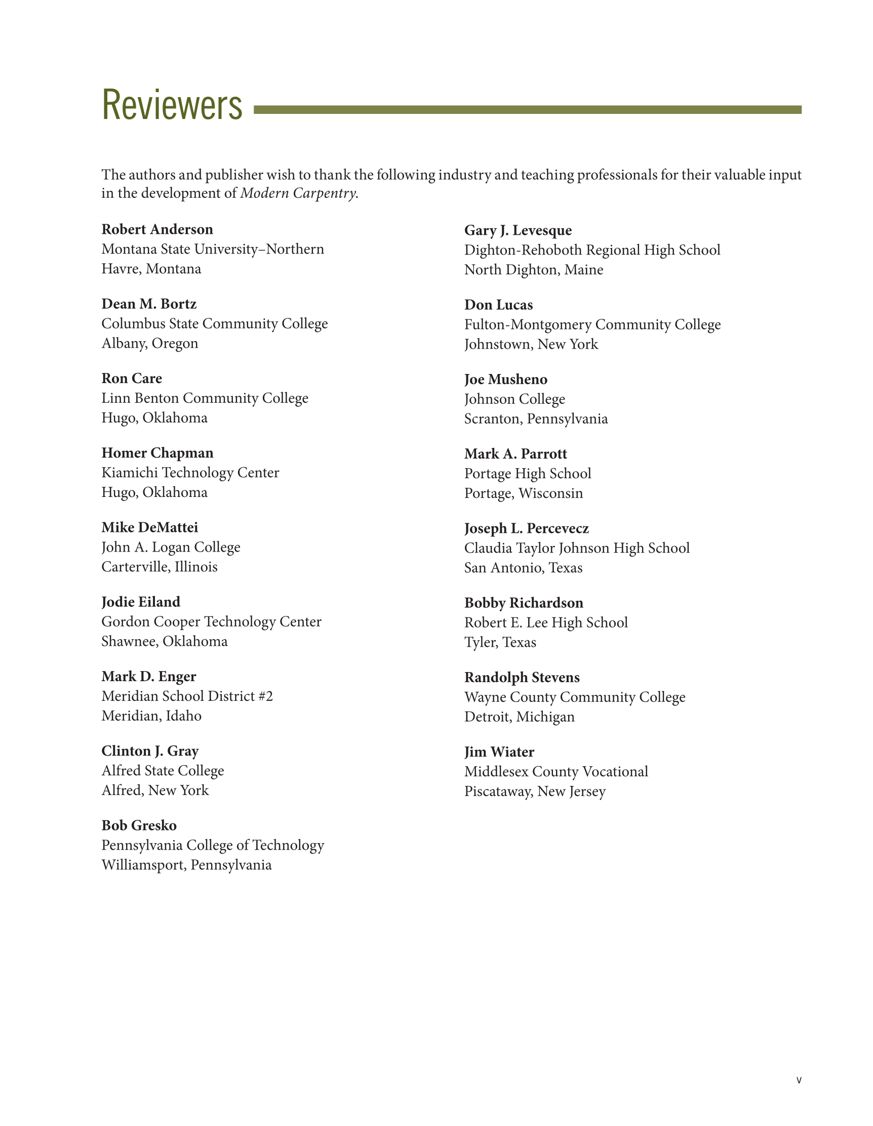 Modern Carpentry 13e, Textbook page v