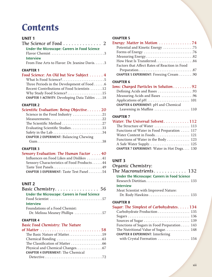 Principles of Food Science 5e, Textbook page xiii