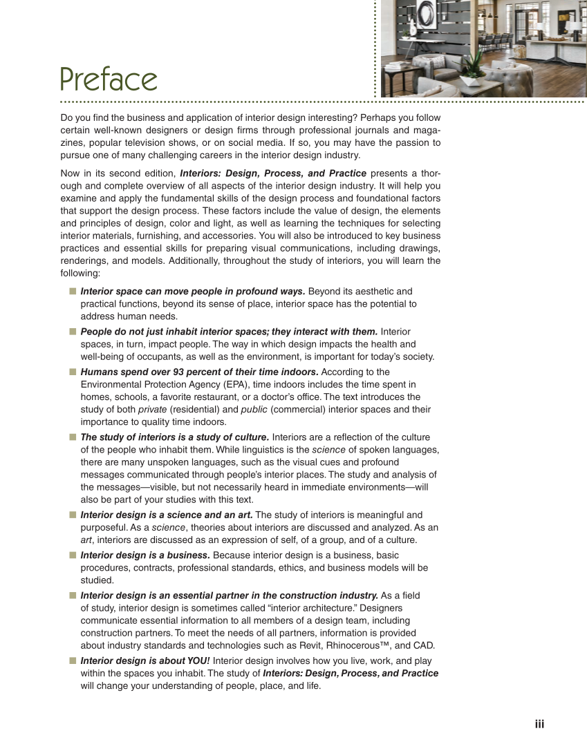 Interiors: Design, Process, and Practice, 2nd Edition page iii