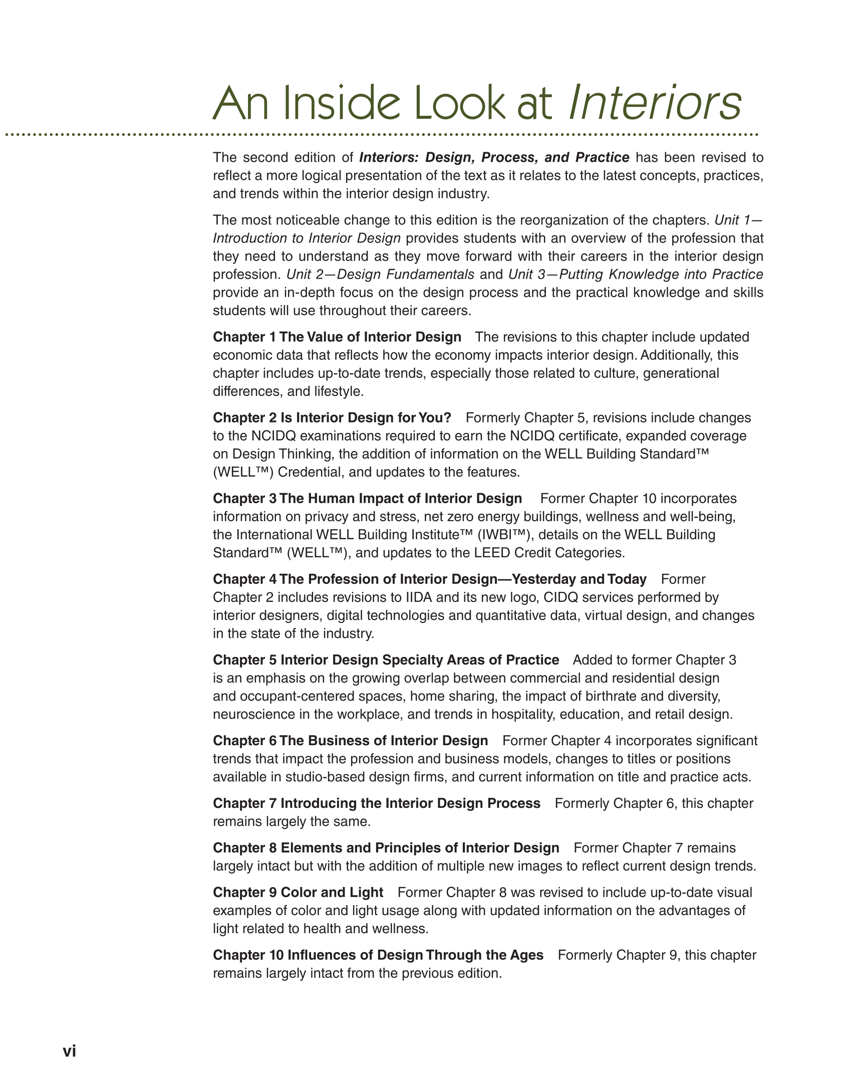Interiors: Design, Process, and Practice, 2nd Edition page vi