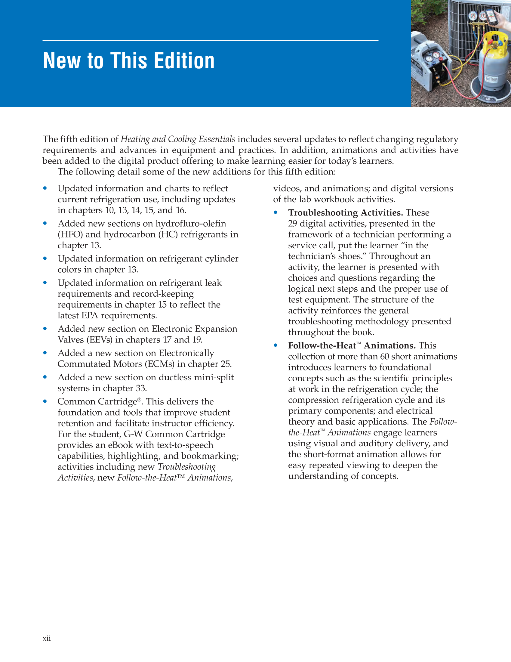 Heating and Cooling Essentials 5e, Textbook page xii