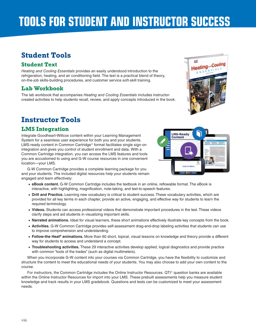 Heating and Cooling Essentials 5e, Textbook page viii