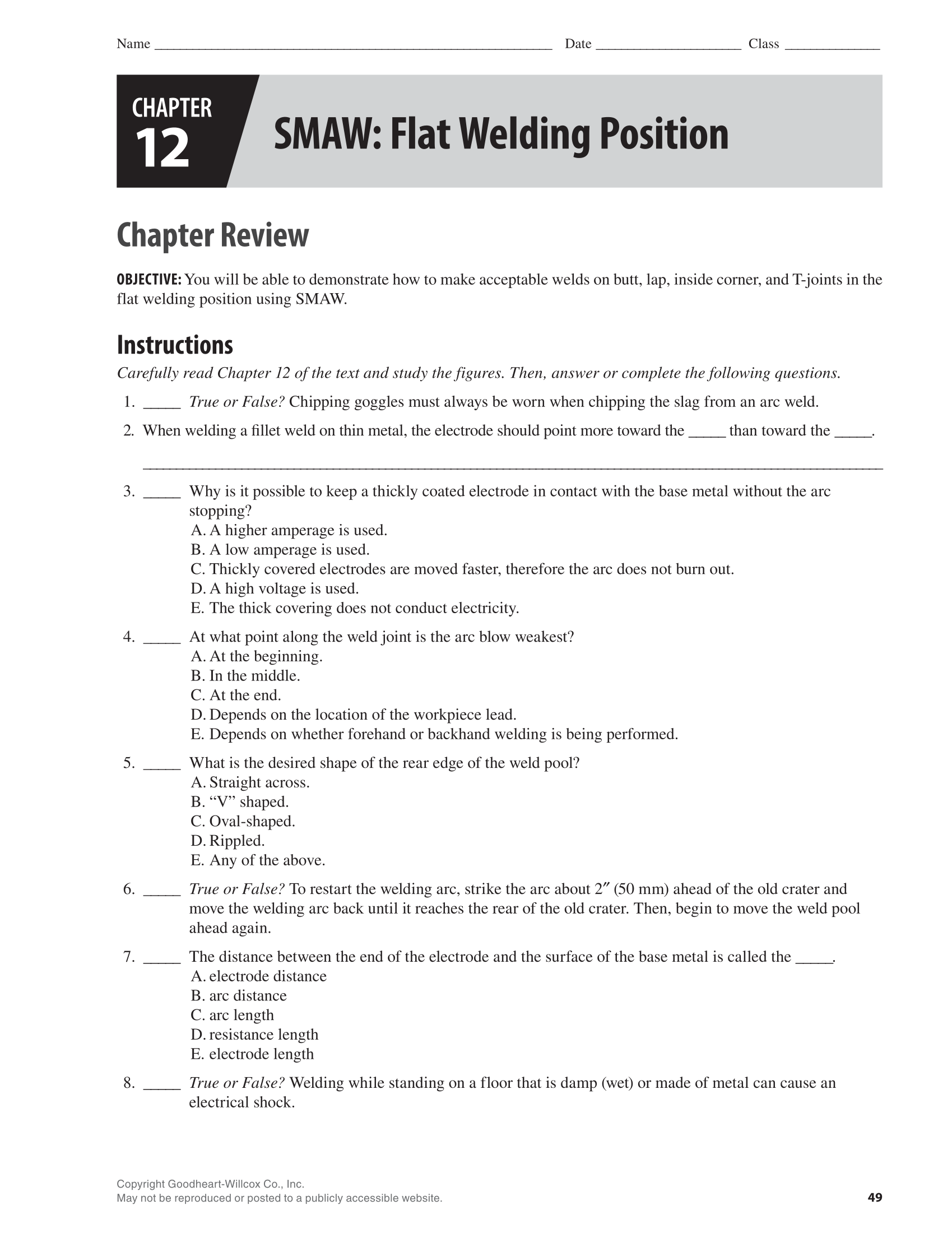 Welding Fundamentals 6e, Lab Workbook page 49