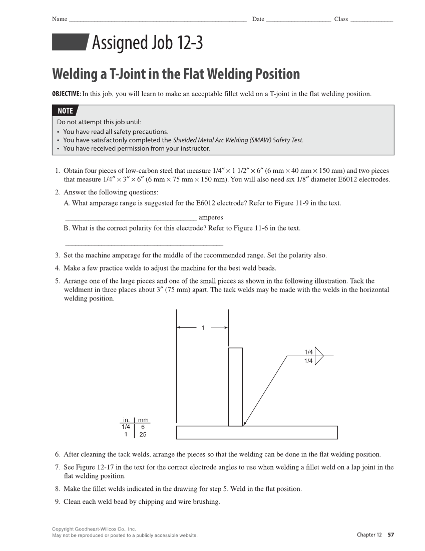 Welding Fundamentals 6e, Lab Workbook page 57