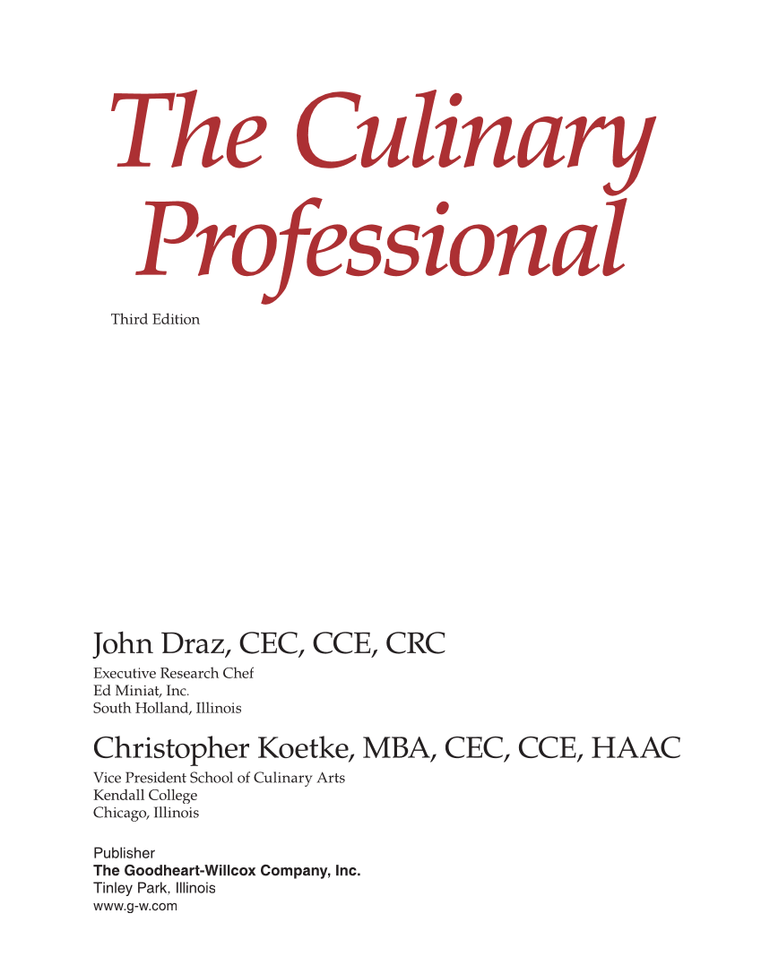The Culinary Professional, 3rd Edition page I