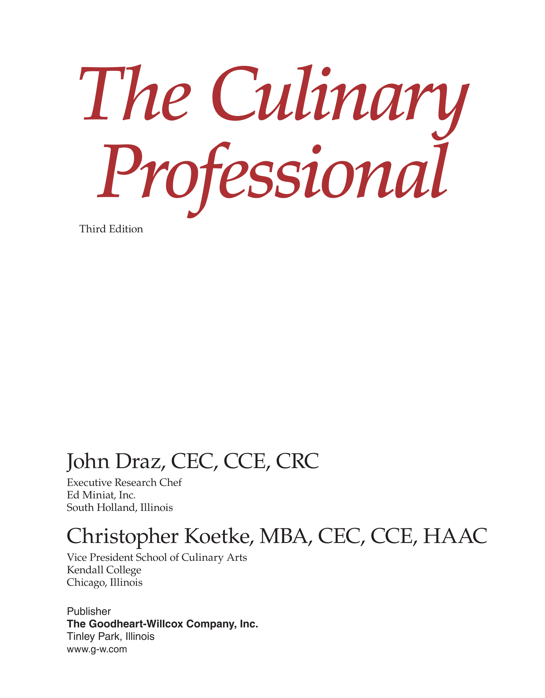 The Culinary Professional, 3rd Edition page I