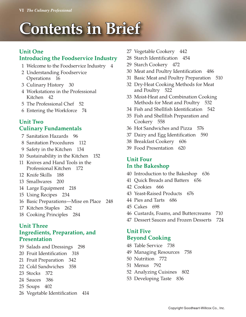 The Culinary Professional, 3rd Edition page VI