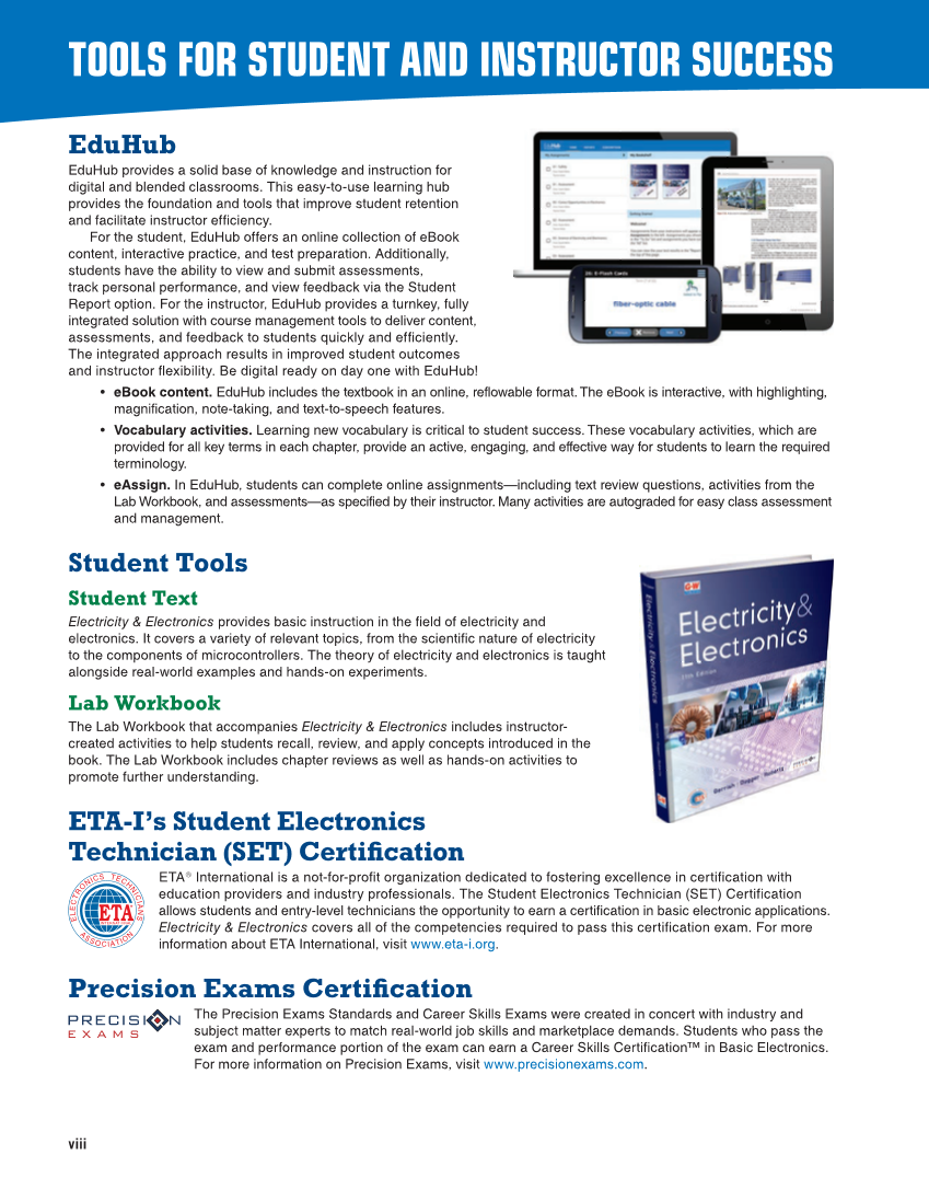 Electricity and Electronics, 11th Edition page viii