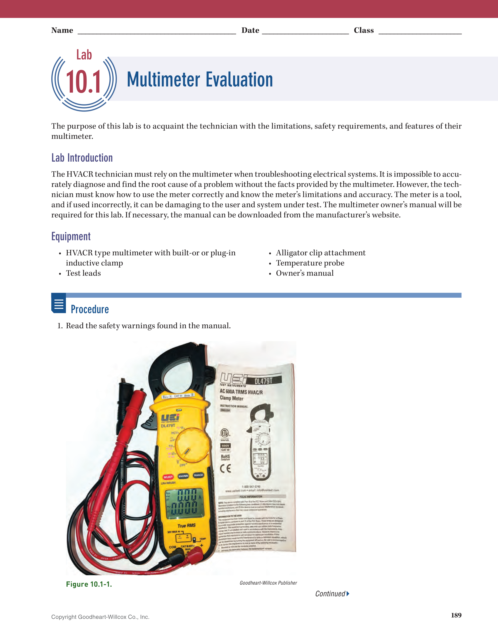 Essential Electrical Skills for HVACR: Theory and Labs, Textbook page 189