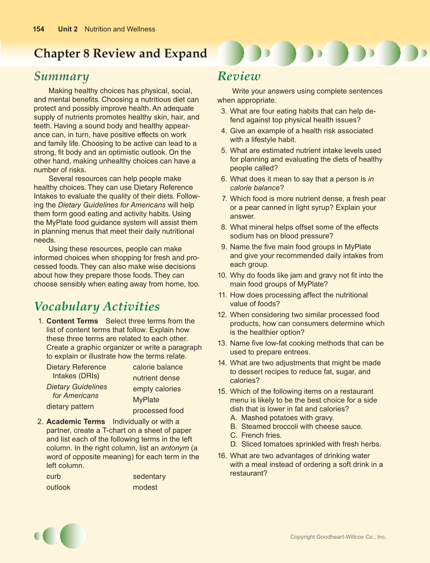 Guide to Good Food: Nutrition and Food Preparation 15e, Textbook page 154