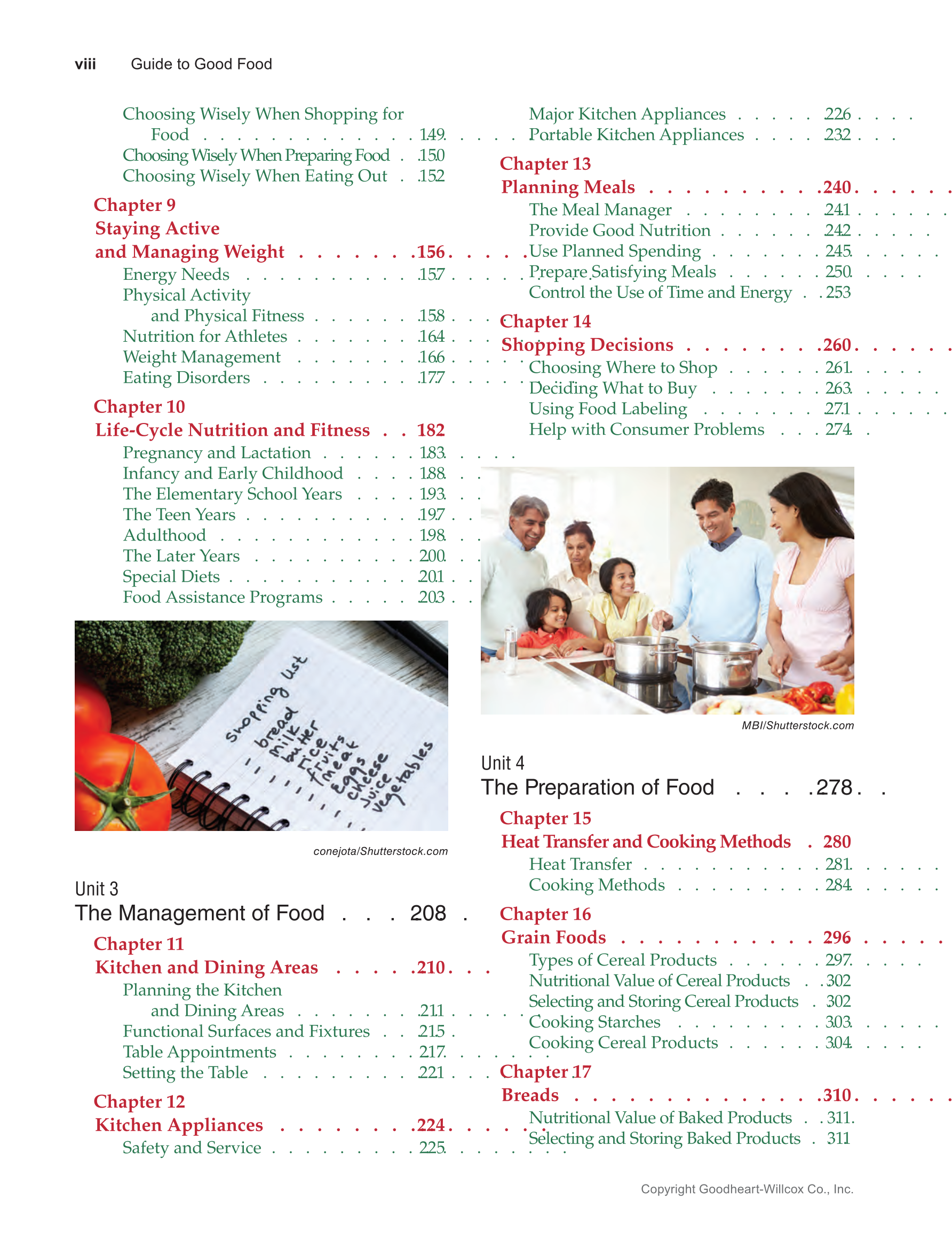 Guide to Good Food: Nutrition and Food Preparation 15e, Textbook page viii