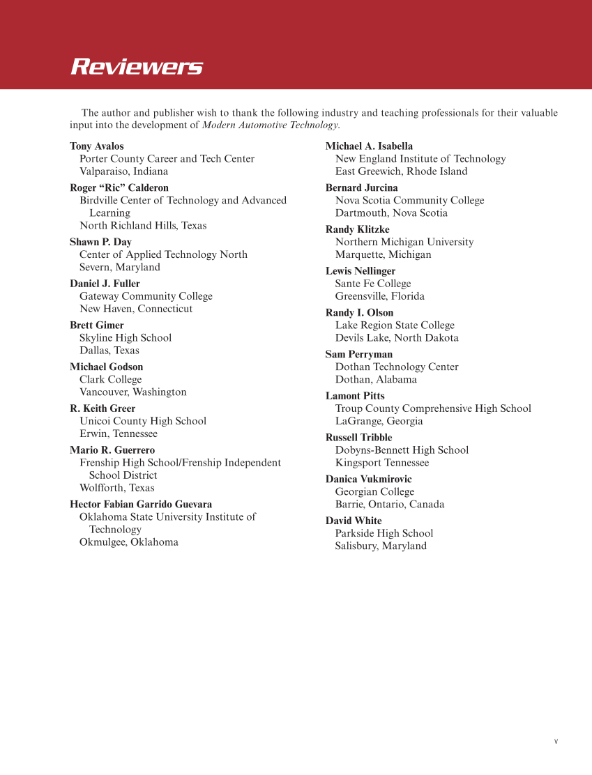 Modern Automotive Technology 10e, Textbook page v