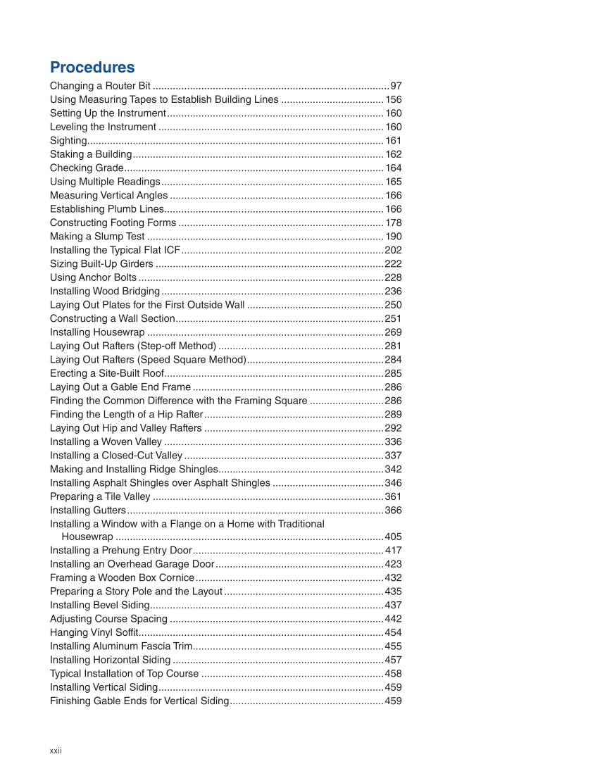 Modern Carpentry 13e, Textbook page xxii