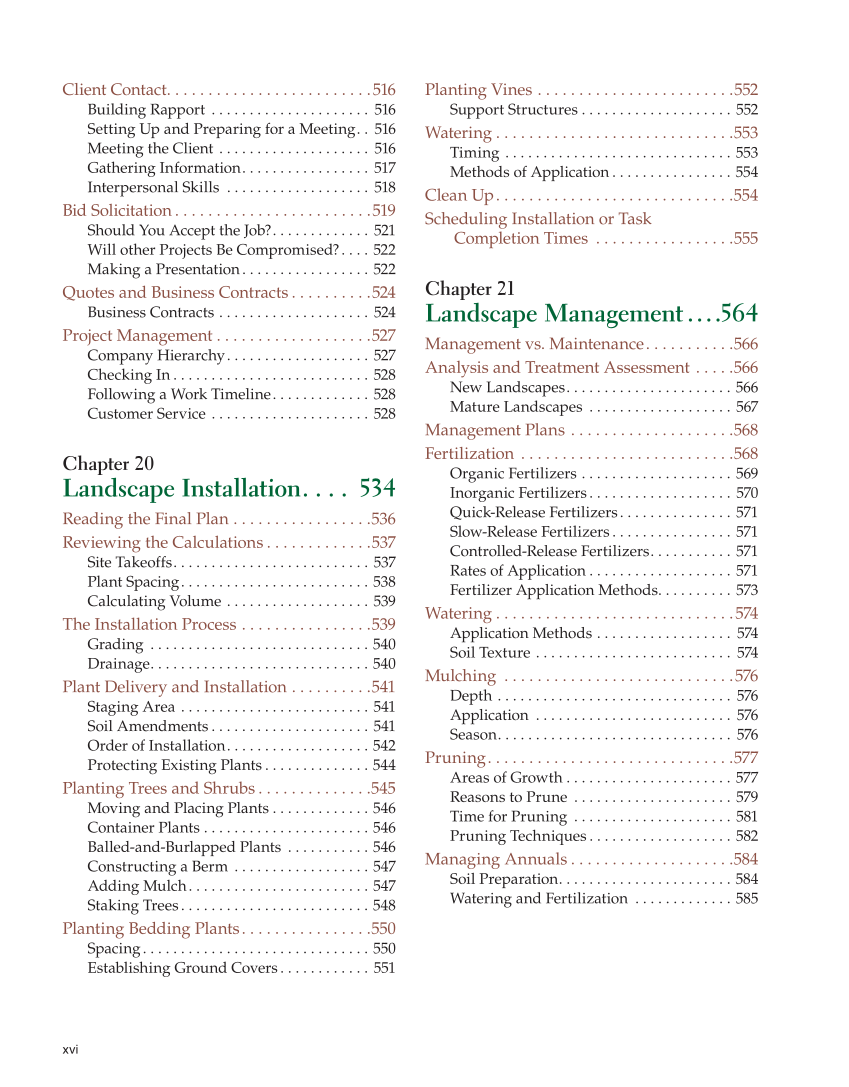 Landscape Design, Installation, and Management, 1st Edition page xvi